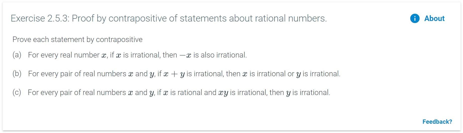 Solved Exercise 2.5.3: Proof by contrapositive of statements | Chegg.com