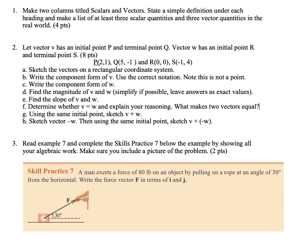 Solved 1. Make two columns titled Scalars and Vectors. State | Chegg.com