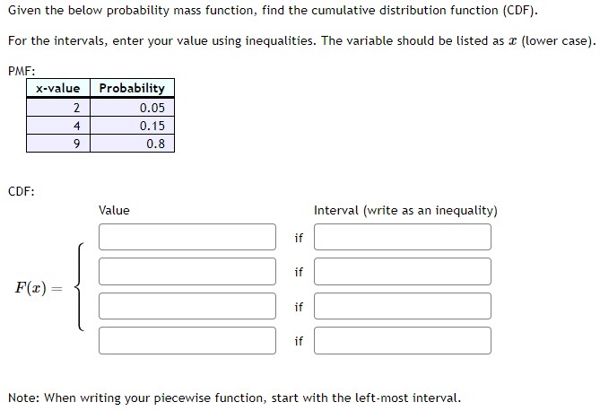 Solved Given the below probability mass function, find the | Chegg.com Solved Given the below probability mass function, find the | Chegg.com