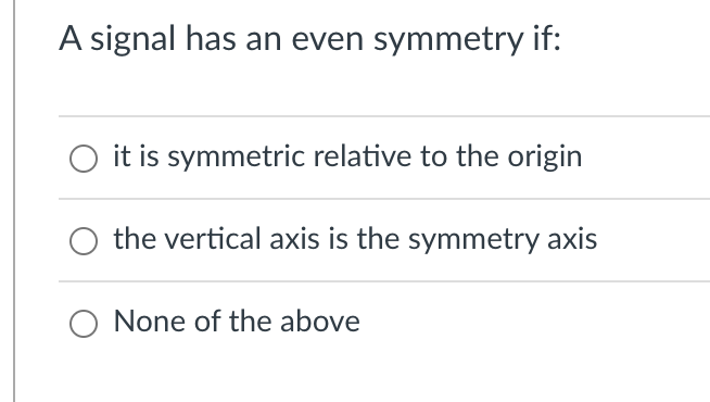 Solved A signal has an even symmetry if: it is symmetric | Chegg.com