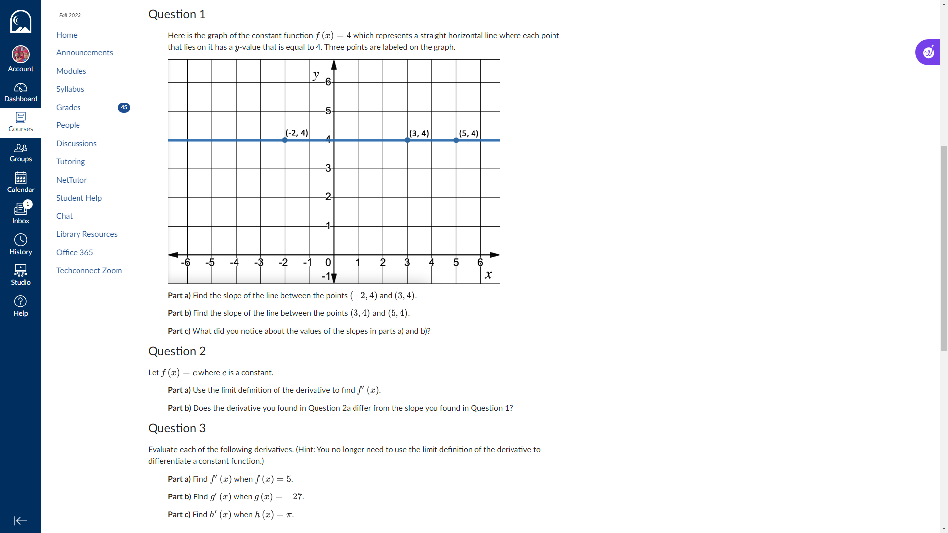Solved Here is the graph of the constant function f(x)=4 | Chegg.com