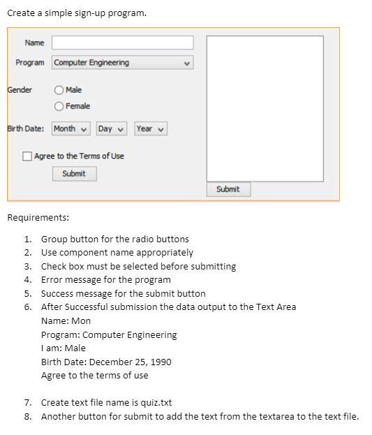 Solved Create a simple sign-up program. Name Program | Chegg.com