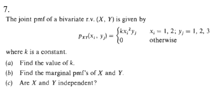 Solved The joint pmf of a bivariate r.v. (X, Y) is given by | Chegg.com