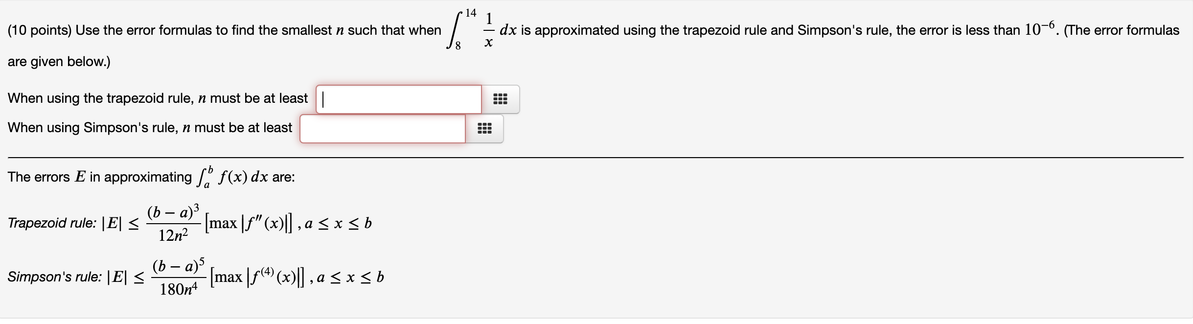 Solved The errors E ﻿in approximating ∫abf(x)dx | Chegg.com