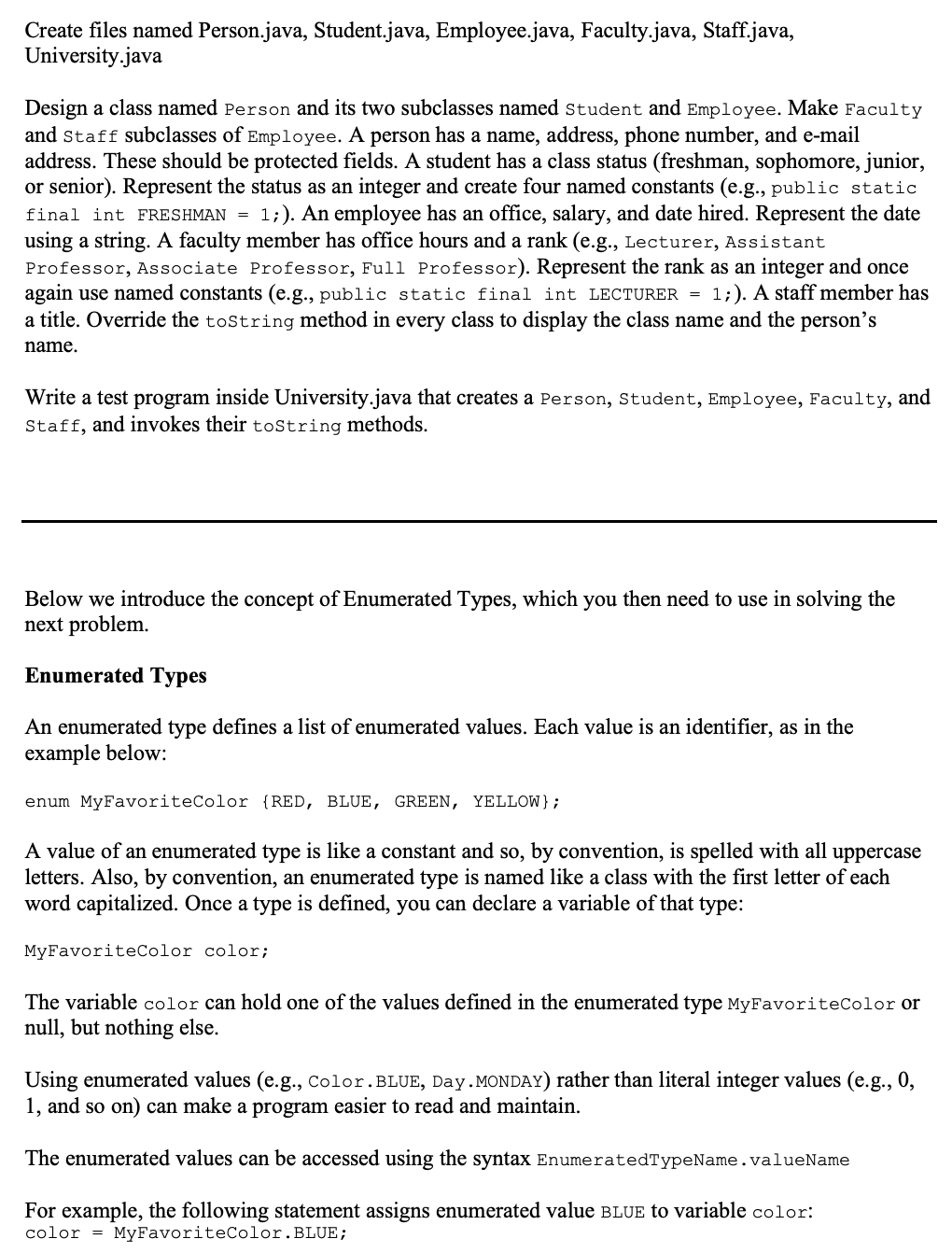 Solved Create files named Person.java, Student.java, | Chegg.com