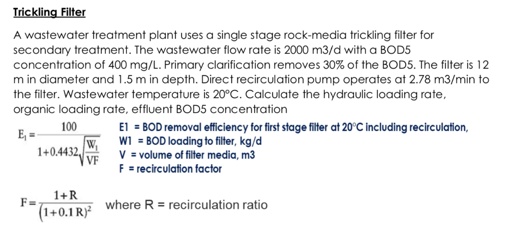Solved Trickling Filter A wastewater treatment plant uses a | Chegg.com