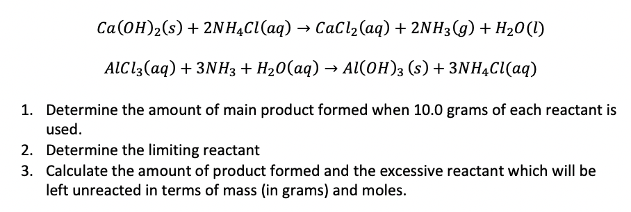 Solved Ca(OH)2(s) + 2NH4Cl(aq) → CaCl2(aq) + 2NH3(g) + | Chegg.com