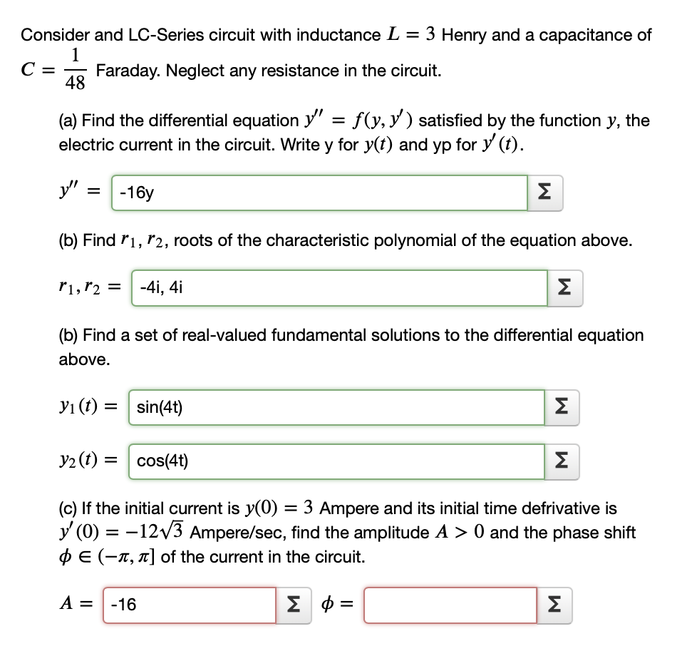 Solved Consider an LC-Series circuit with inductance L = 3 | Chegg.com