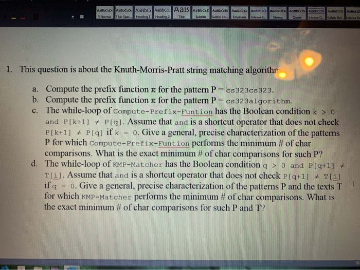 This question is about the Knuth-Morris-Pratt string | Chegg.com