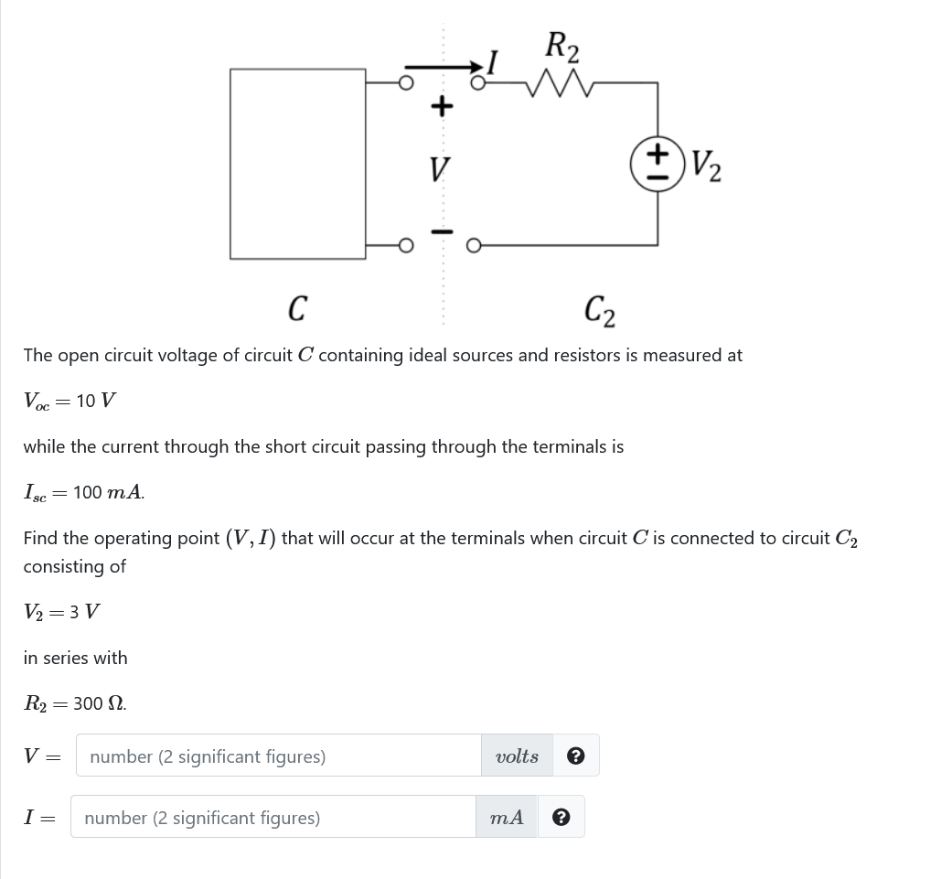 Solved R2 + V +)V2 С C2 The open circuit voltage of circuit | Chegg.com