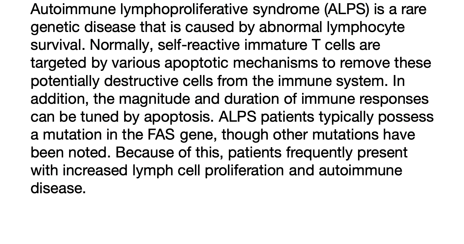 Solved Autoimmune lymphoproliferative syndrome (ALPS) is a | Chegg.com
