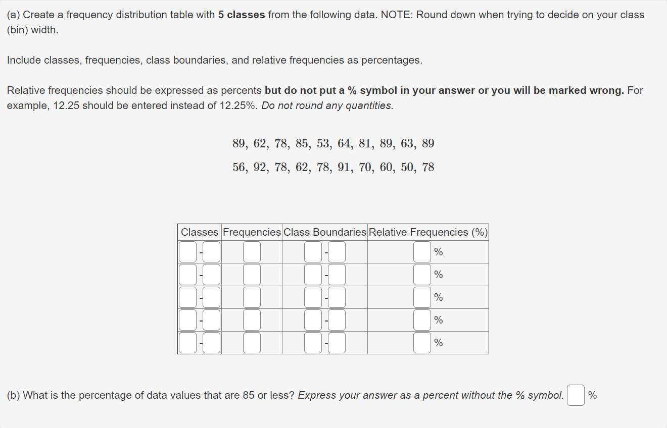 Solved a Create A Frequency Distribution Table With 5 Chegg