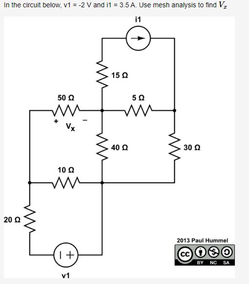 Solved In the circuit below, v1=−2 V and i1=3.5 A. Use mesh | Chegg.com