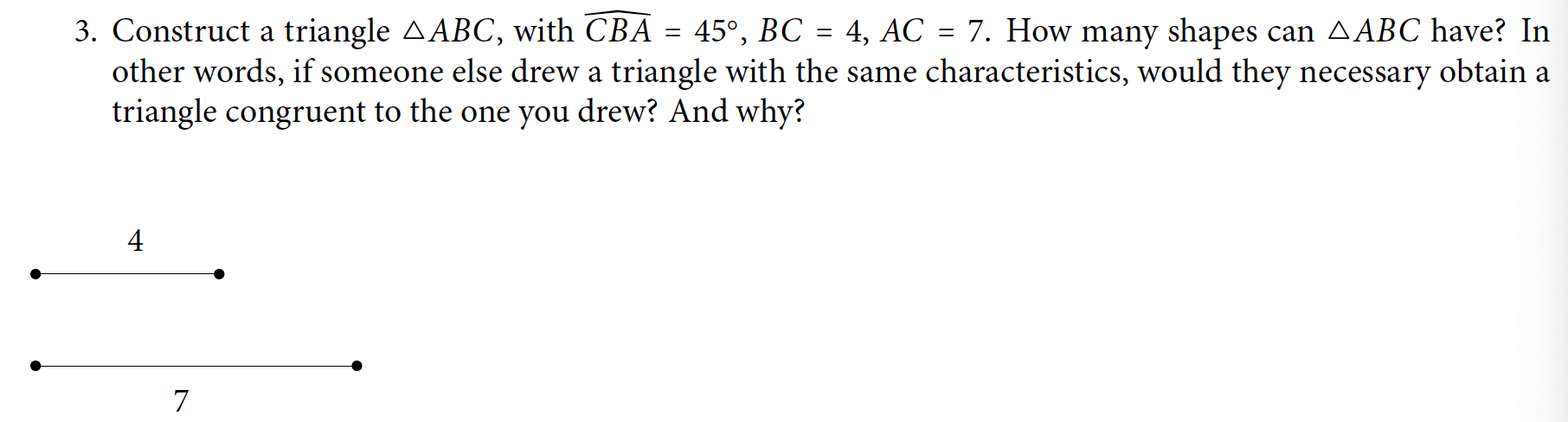 Solved = = = 3. Construct a triangle A ABC, with CBA = 45°, | Chegg.com