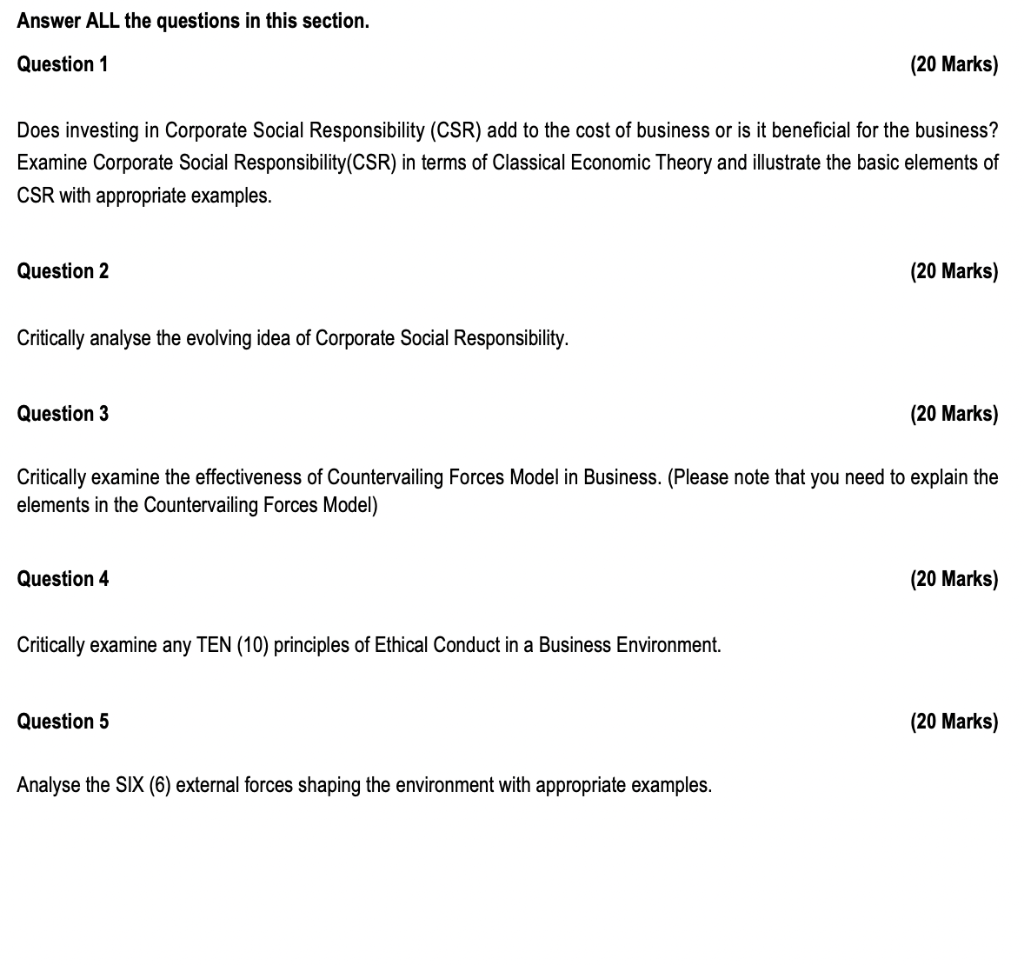 Solved Answer ALL the questions in this section. Question 1 | Chegg.com