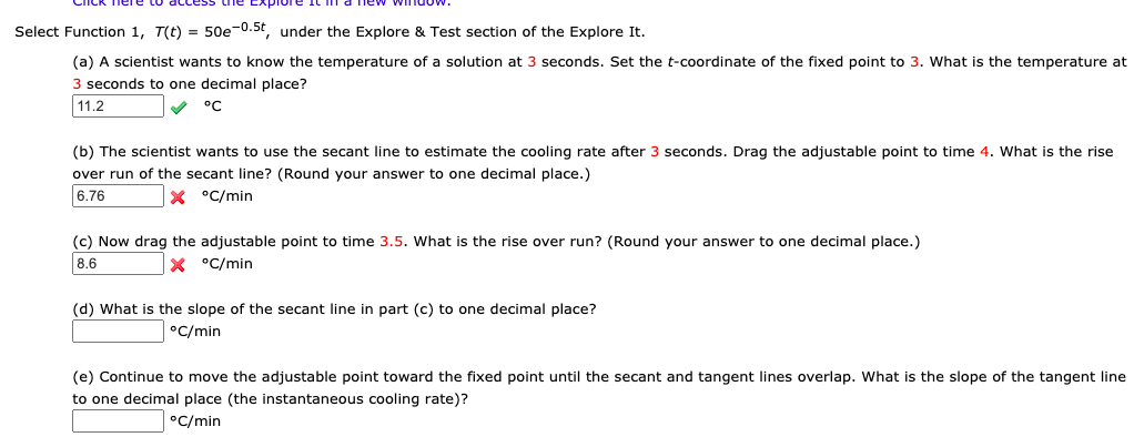 Solved Select Function 1, T(t) = 50e-0.5t, under the Explore | Chegg.com