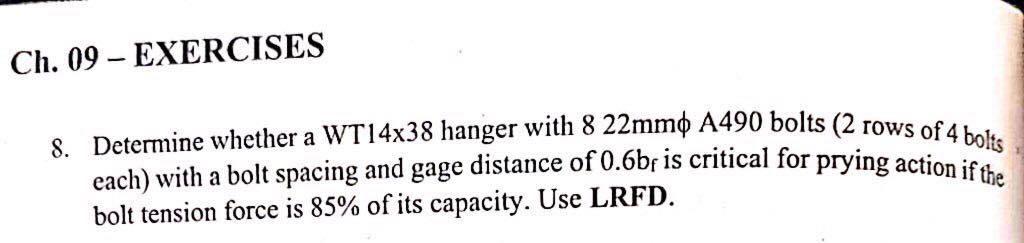 Solved each) with a bolt spacing and gage distance of 0.6 bf | Chegg.com