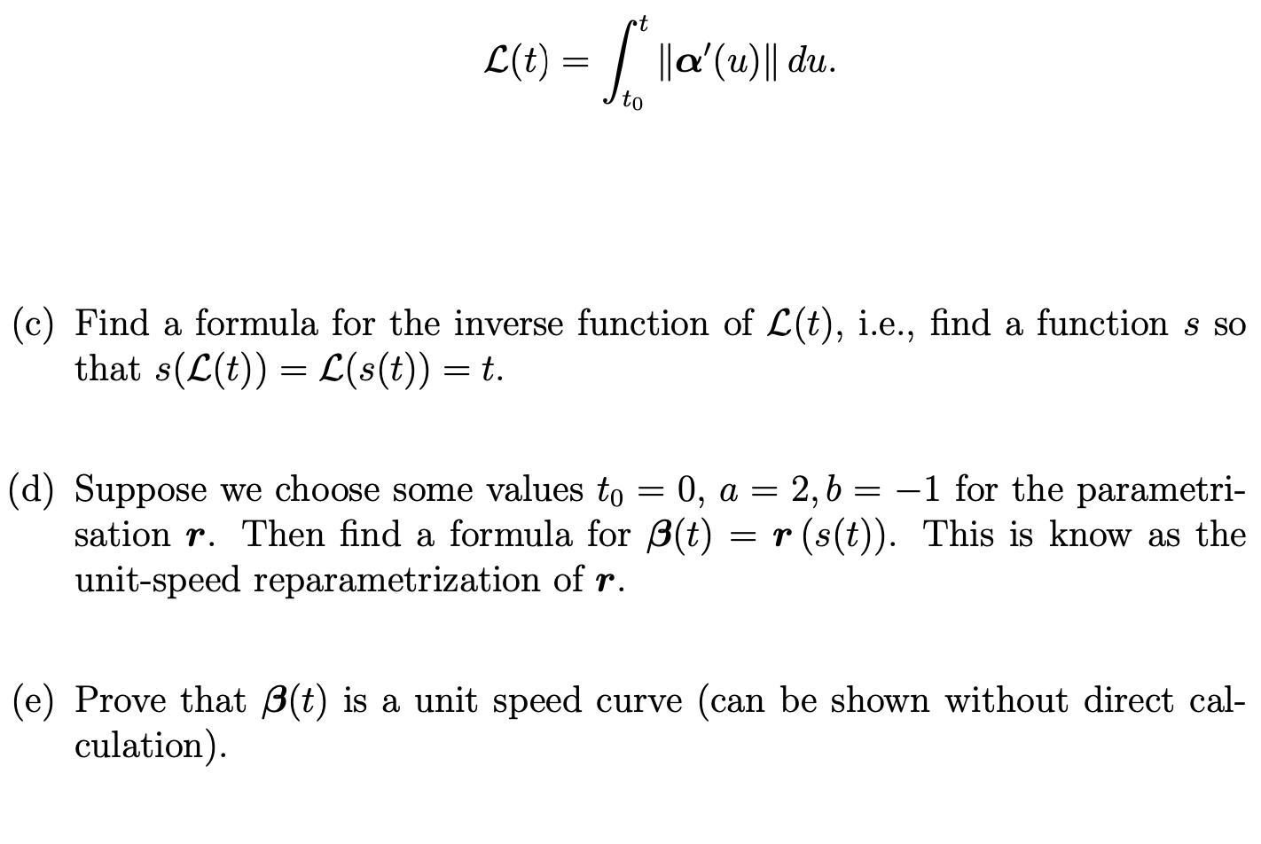 Solved £(t) = ["\'(w)|| du. = to ។ (c) Find a formula for | Chegg.com
