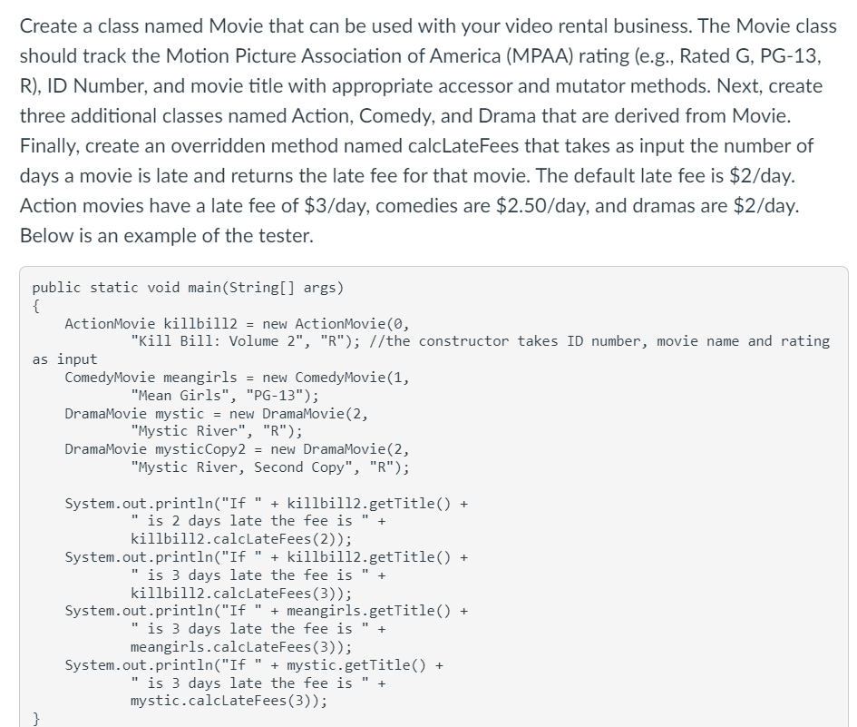 Solved Create a class named Movie that can be used with your | Chegg.com