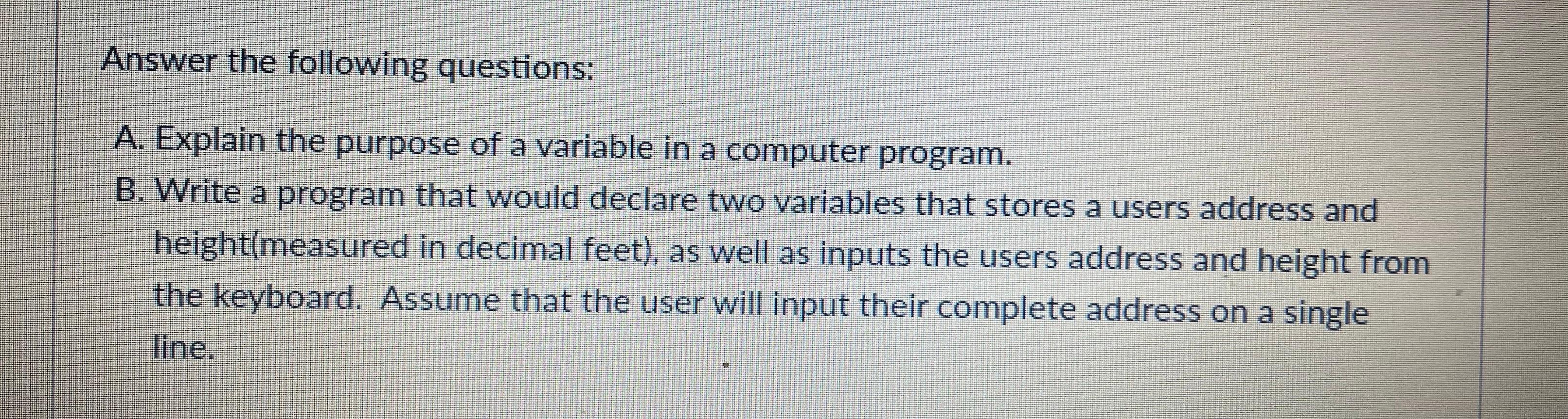 Solved Answer the following questions: A. Explain the | Chegg.com