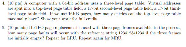 Solved 4. (10 pts) A computer with a 64-bit address uses a | Chegg.com
