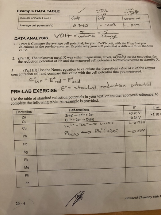 Solved 3. (Part IIID Use the Nernst equation to calculate | Chegg.com