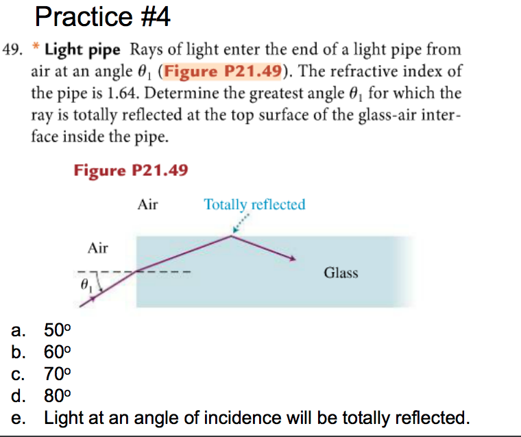 Solved Practice #4 49. * Light pipe Rays of light enter the | Chegg.com