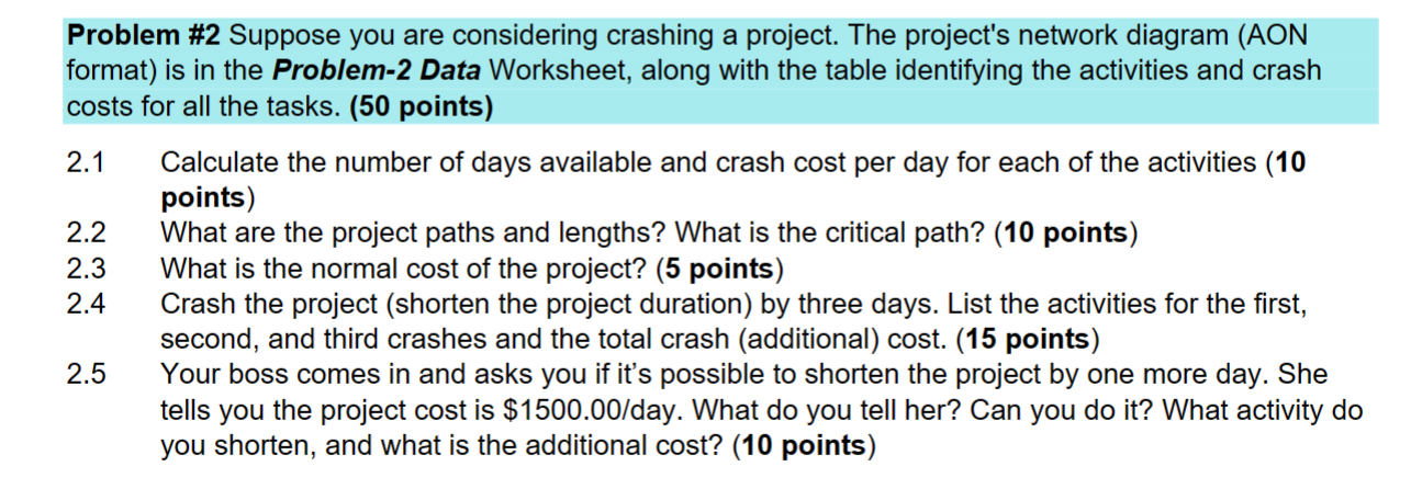 Solved Problem \#2 Suppose you are considering crashing a | Chegg.com