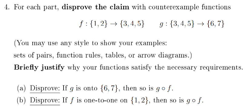 Solved For each part, disprove the claim with counterexample | Chegg.com