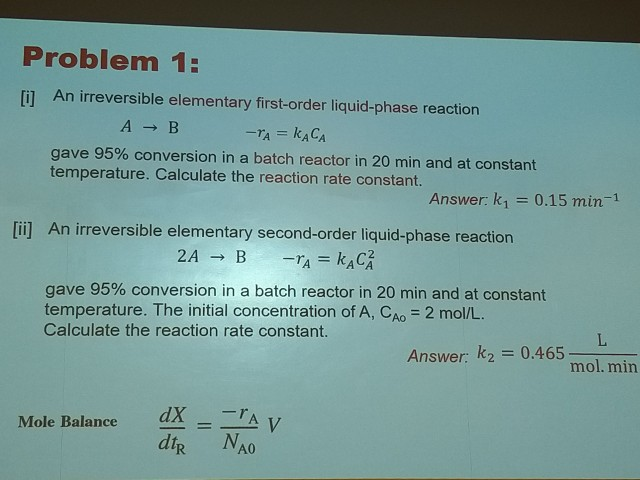 Solved Problem 1: [i] An irreversible elementary first-order | Chegg.com