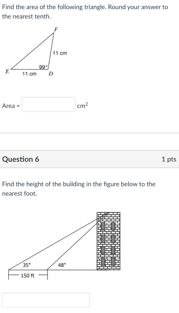 Solved Find the area of the following triangle. Round your | Chegg.com
