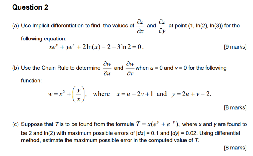 Solved Question 2 Oz Oy at point (1, In(2), In(3)) for the | Chegg.com