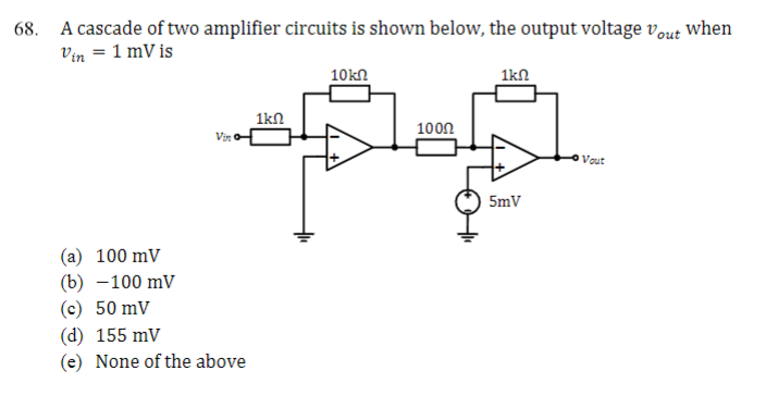 Solved A cascade of two amplifier circuits is shown below, | Chegg.com