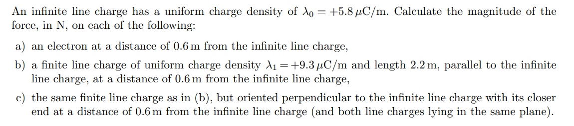 Solved An ﻿infinite line charge has a uniform charge density | Chegg.com