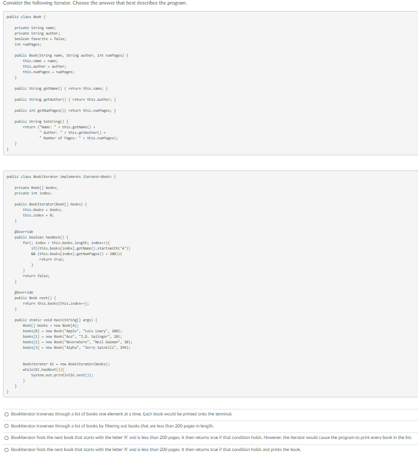 Solved Consider the following Iterator. Choose the answer | Chegg.com