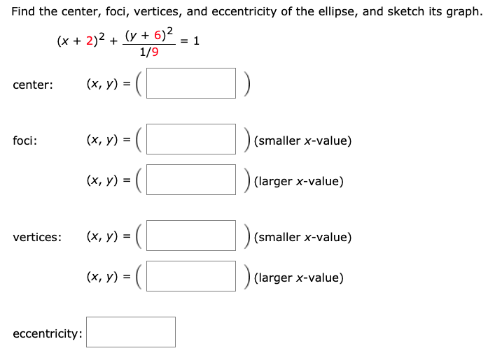 Solved Find the center, foci, vertices, and eccentricity of | Chegg.com