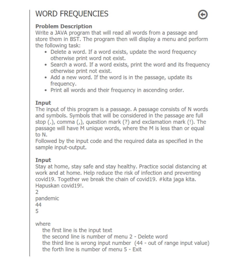 Solved WORD FREQUENCIES Problem Description Write a JAVA | Chegg.com