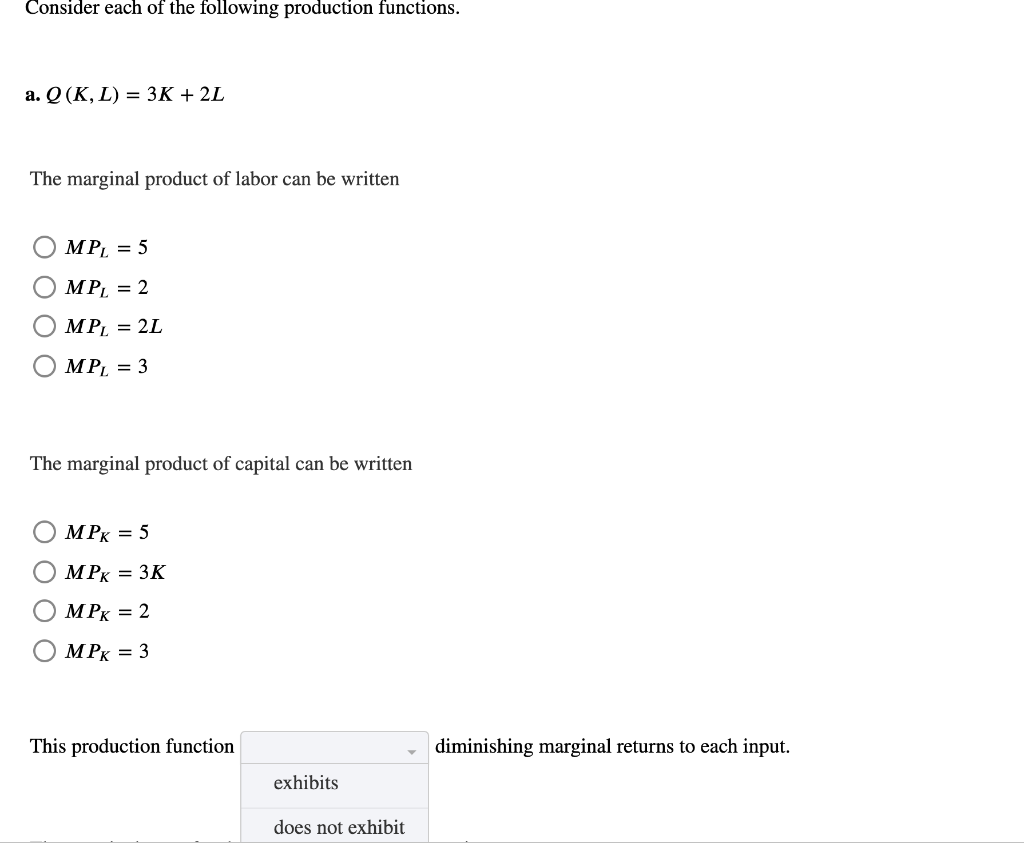 Solved Consider each of the following production functions. | Chegg.com
