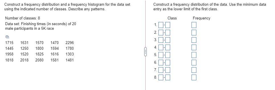 Solved 12Construct a frequency distribution and a frequency | Chegg.com
