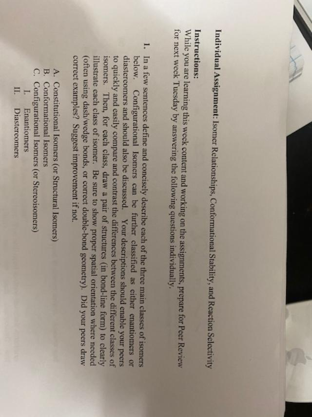 Solved Individual Assignment: Isomer Relationships, | Chegg.com