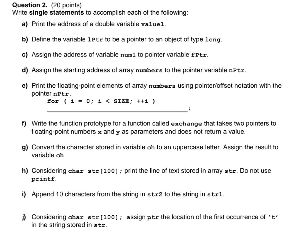 Solved Question 2 20 Points Write Single Statements To 