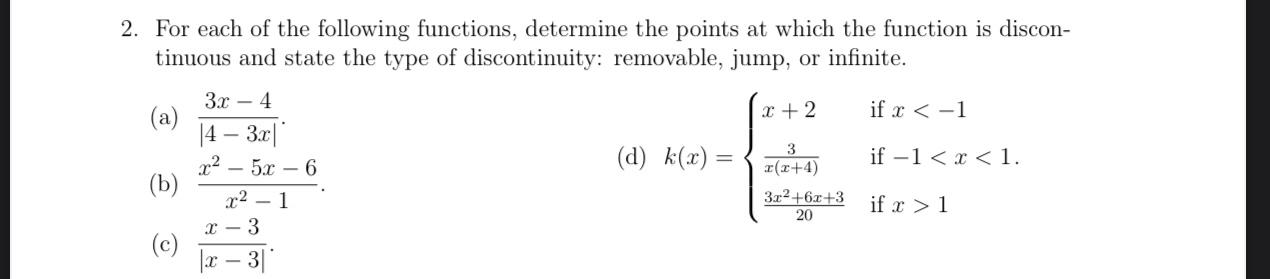 Solved 2. For each of the following functions, determine the | Chegg.com