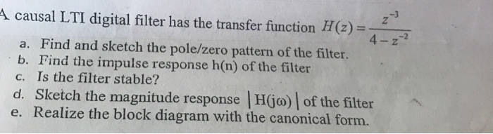 Solved -3 쇳 causal LTI digital filter has the transfer | Chegg.com