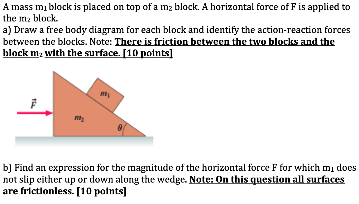 Solved A mass mj block is placed on top of a m2 block. A | Chegg.com