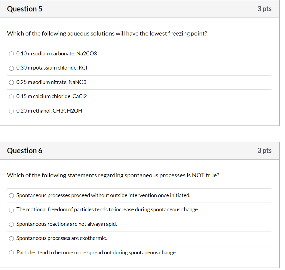 Solved Question 5 3 pts Which of the following aqueous | Chegg.com