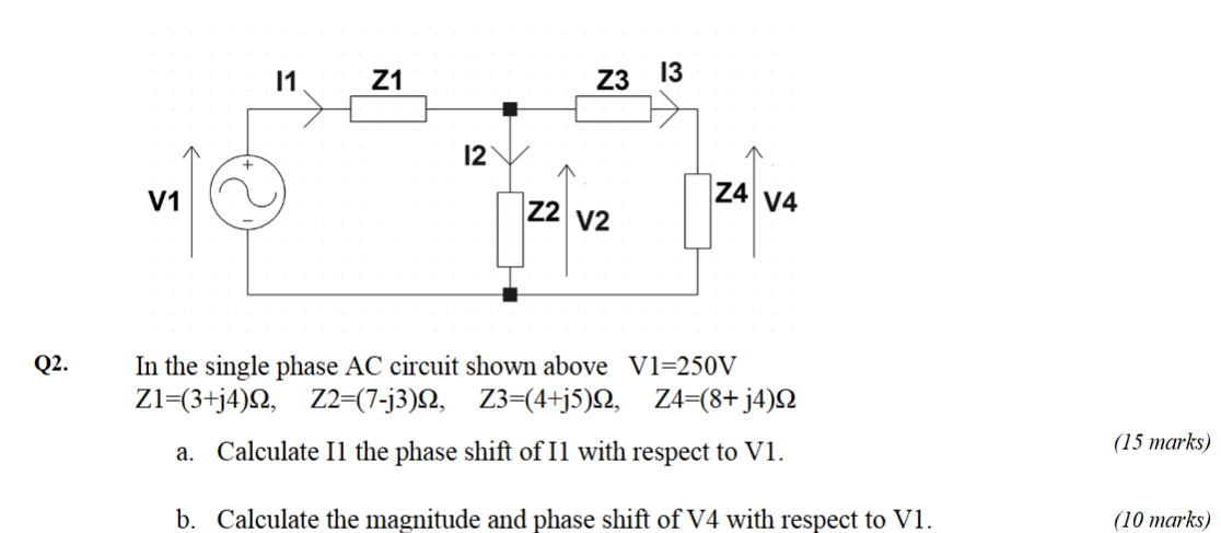 Solved Q2. In ﻿the single phase AC ﻿circuit shown above | Chegg.com