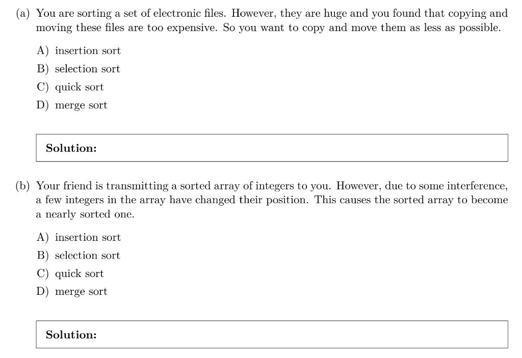 Solved (a) You are sorting a set of electronic files. | Chegg.com