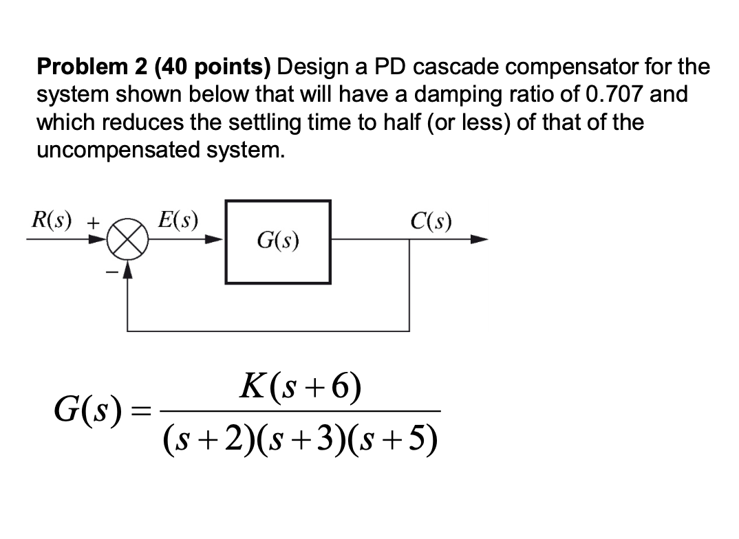 Solved Problem 3 (30 points) Design a PID compensator for | Chegg.com