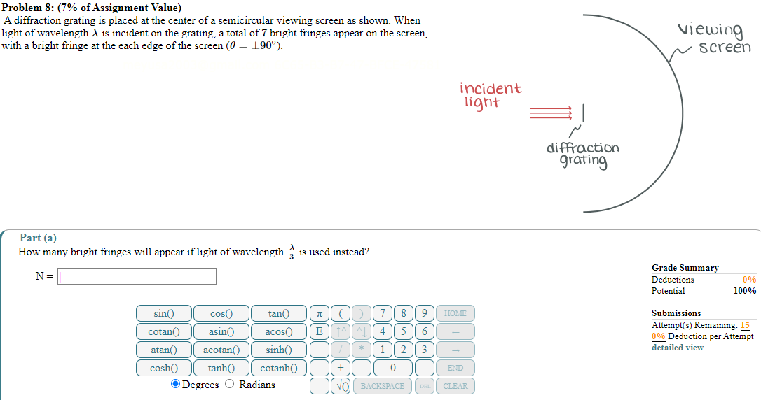 Solved Problem 8: (7% ﻿of Assignment Value)A diffraction | Chegg.com