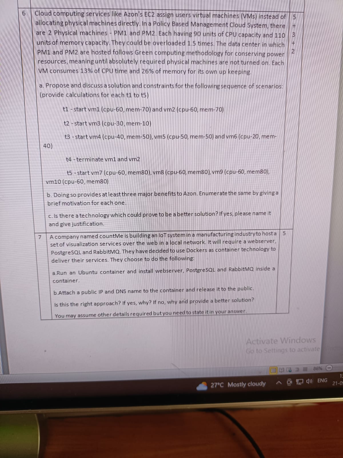Solved Cloud computing services like Azon's EC2 assign users | Chegg.com